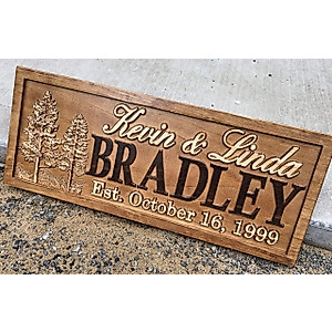 Rustic Wedding Signs Wood Wall Art Personalized Couples Gift Ideas Family Last Name Custom Name Sign Lakehouse Hunting Lodge Home Decor Tree Carved Wooden Cabin 5 Year Anniversary Gift