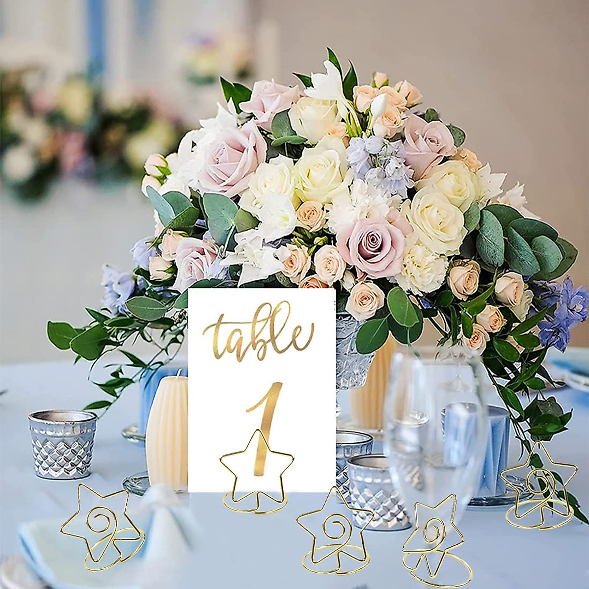 ELANE 20 Pcs Mini Place Card Holders for Weddings,Wedding Table Number Holders Place Card Holders for Table,Table Place Card Holders (Star)