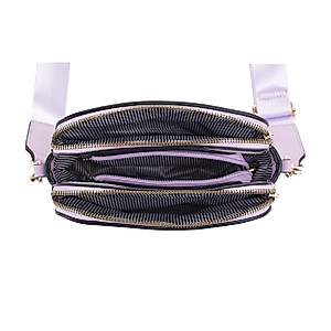 EVVE Crossbody Bags for Women Trendy Small Crossbody Camera Bag Purse Vegan Leather Triple Zip Crossbody Purses with Wide Shoulder Strap| Lilac