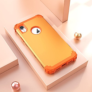 IDweel for iPhone XR Case, Case for iPhone XR Case with Screen Protector,3 in 1 Shockproof Slim Fit Hybrid Heavy Duty Hard PC Cover Soft Silicone Bumper Full Body Case,Sundial Yellow/Orange