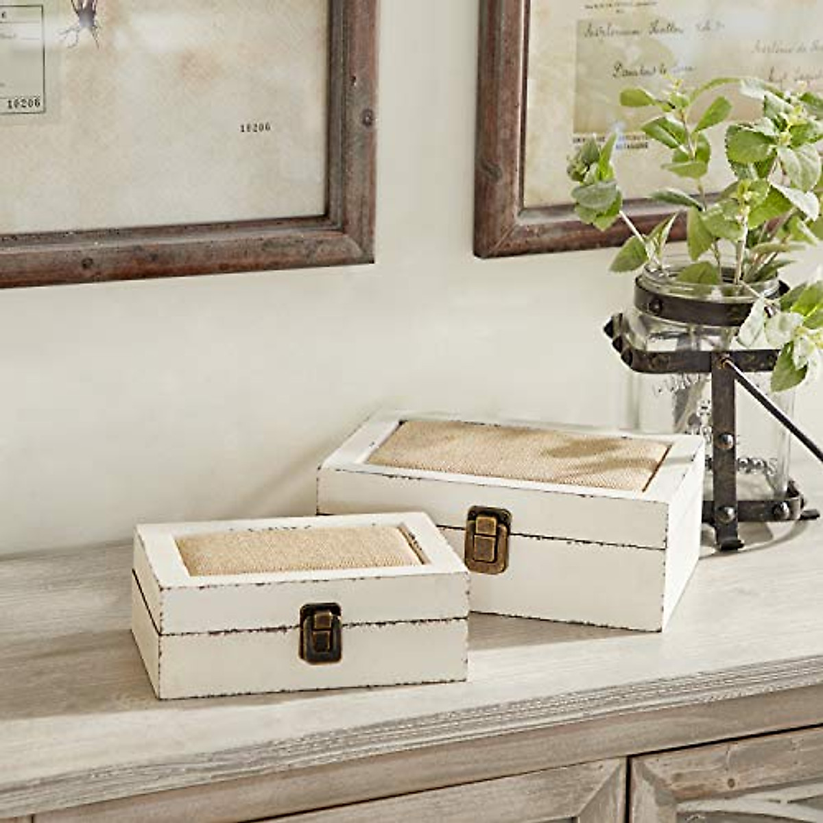 Deco 79 Farmhouse Wood Rectangle Box, Set of 2 10", 8"W, White