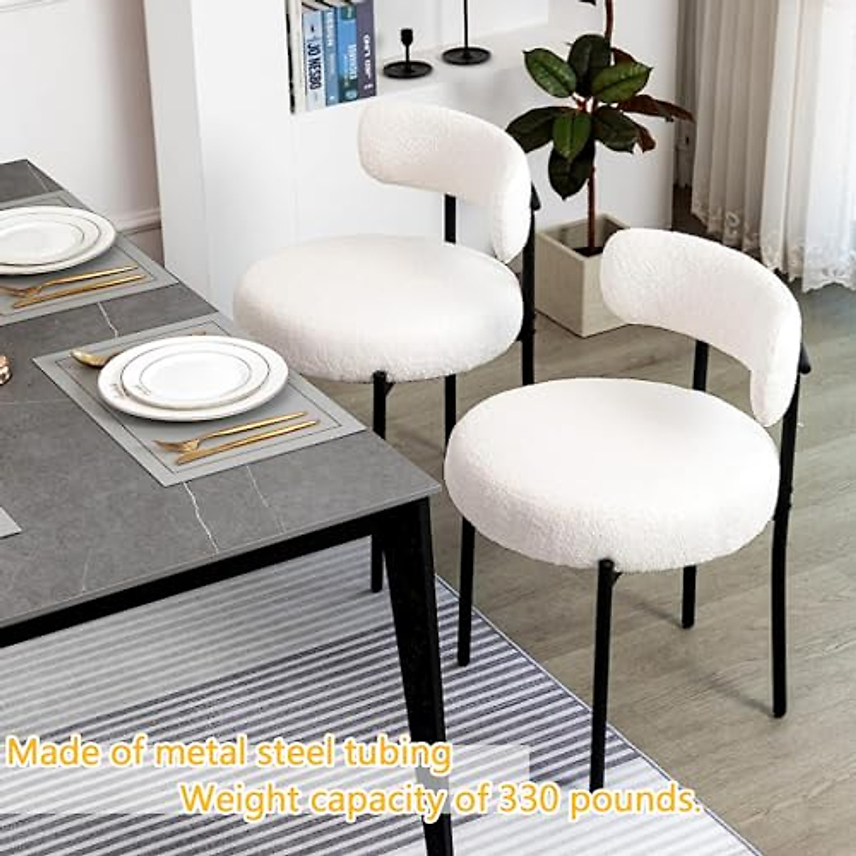EGGPOD White Modern Dining Chairs Set of 6, Mid-Century Dining Chairs, Kitchen Dining Room Chairs, Upholstered Dining Table Chairs Ergonomically Engineered Curved Backrest with Metal Legs