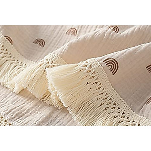 CHUNGEL Cotton Baby Muslin Tassles 40"x 47", Baby Receiving Blanket with Fringe, Boho Muslin Swaddle Blanket with Fringe- Earth Rainbow…
