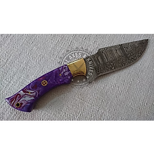 NA-1 Royal Knife Custom Hand Made Damascus Steel Bowie Knife With Multi Purple Resin Handle Material Hand Made Fixed Blade Survival Knife With Leather Sheath (R K 002)