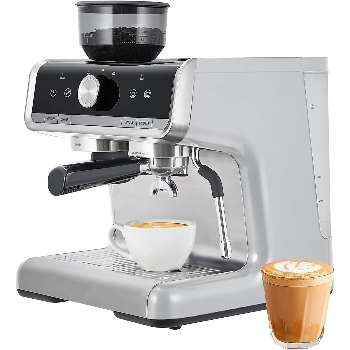 Aprafie Stainless Steel Espresso Machine, 20 Bar Pressure Professional Espresso Machines for Latte, Cappuccino, Macchiato, Home Espresso Maker with Milk Frother, 2.8 Liter Water Tank