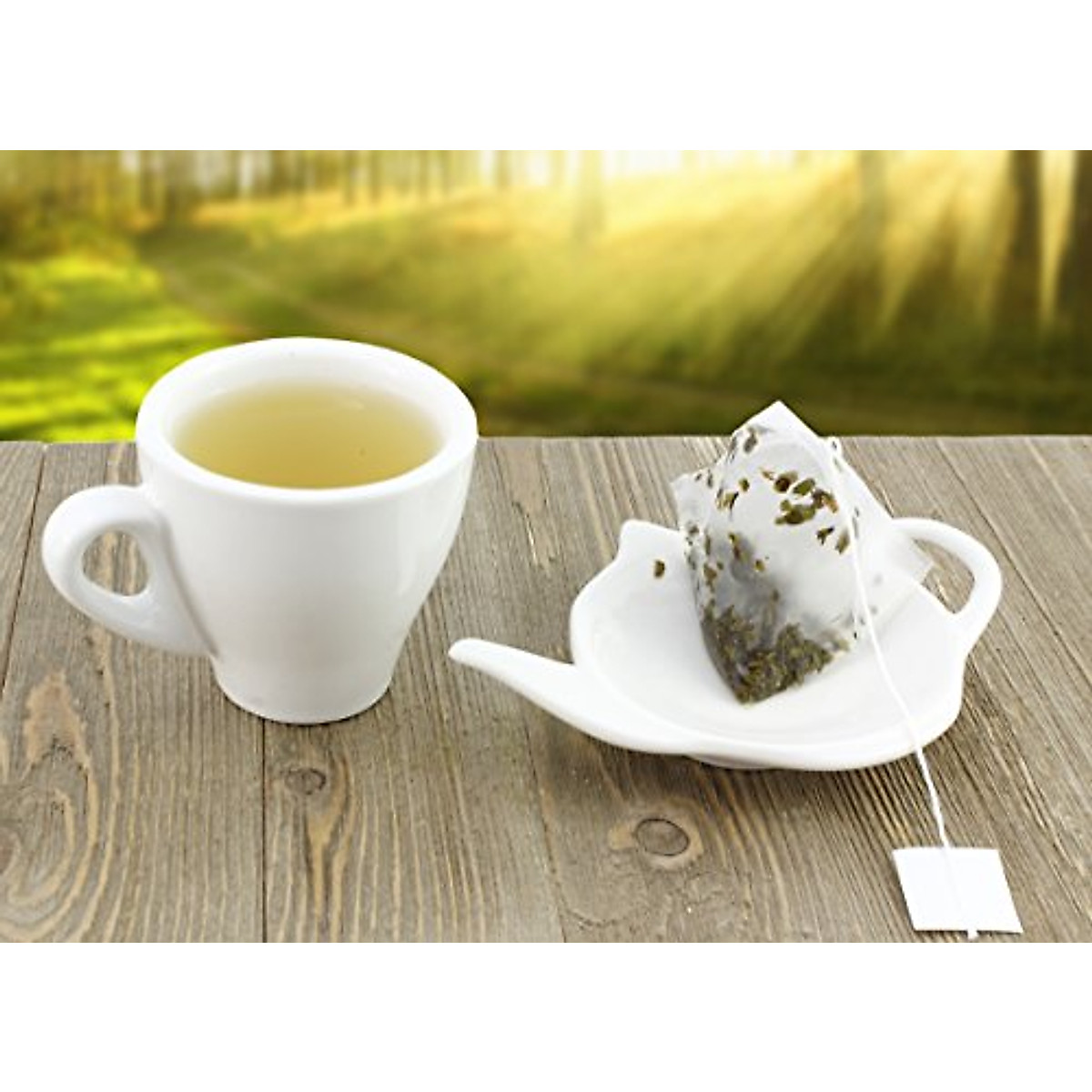 Cornucopia White Ceramic Tea Bag Coasters — Spoon Rests; 4-Pack Classic Teabag Caddy Holder Saucer Set