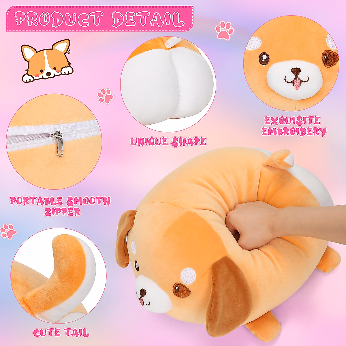 Zakeml 5PCS Cute Corgi Dog Plush Pillow, 15'' Corgi Plush Stuffed Animal with 4 Baby Corgi Plushies, Soft Dog Plush Sleeping Pillow Doll Toy Christmas Birthday for Kids Girlfriend Room Decor