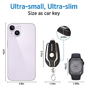 GAIDEGA Keychain Portable Charger for iPhone, Mini Power Emergency Pod, 100% Full Capacity External Fast Charging Power Bank Battery Pack（iOS Connector）