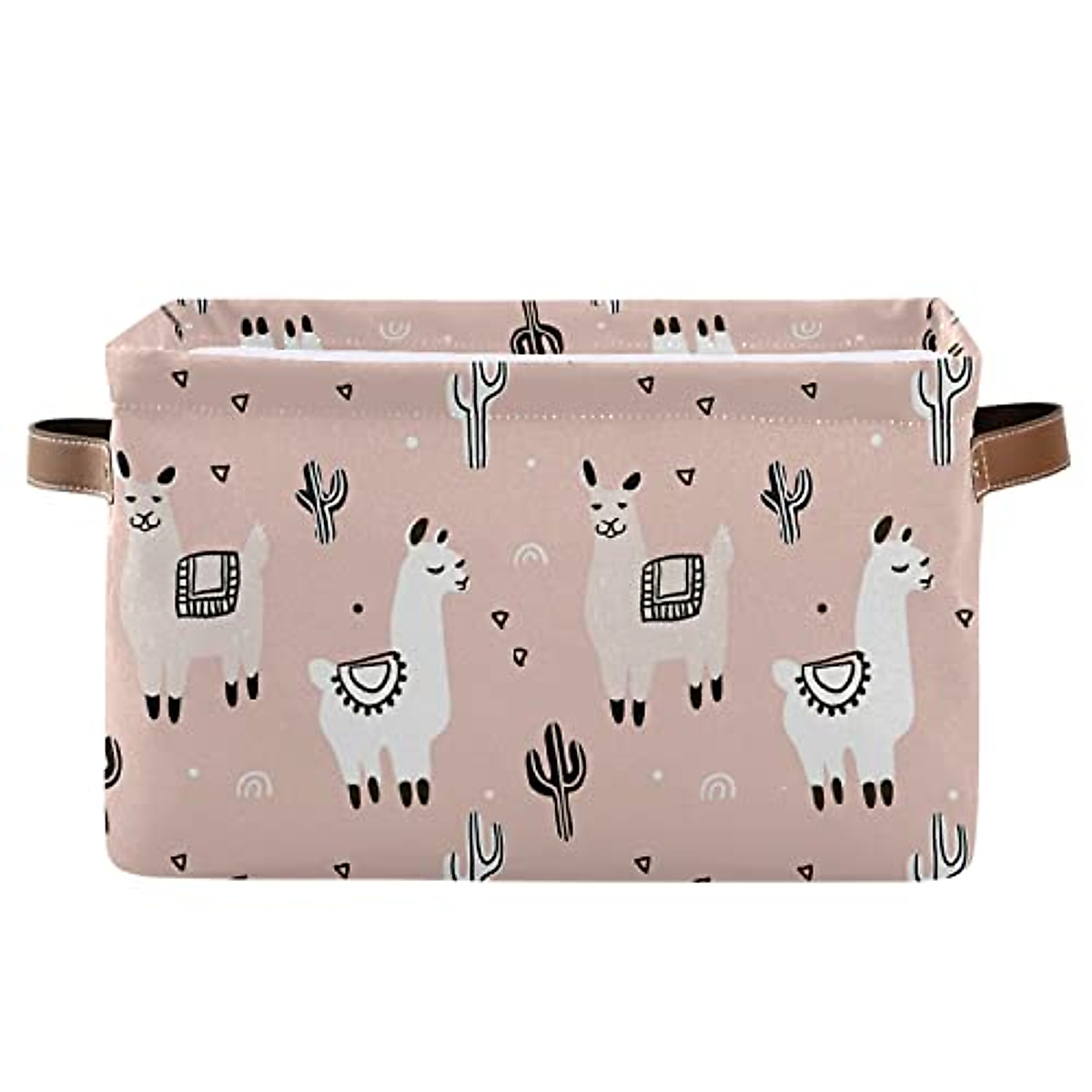 Cartoon Llama Alpaca Cactus Storage Bin Canvas Toys Storage Basket Bin Large Storage Cube Box Collapsible with Handles for Home Office Bedroom Closet Shelves,2 pcs