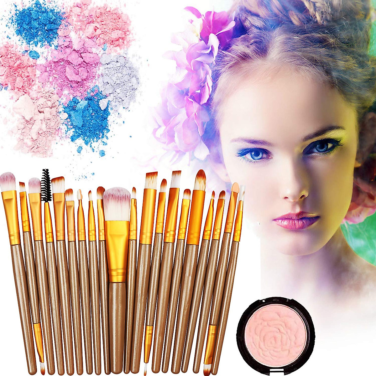AQwzh 20PCS Make Up Brush Sets, Foundation Eyebrow Eyeliner Blush Cosmetic Concealer Brushes, green and black