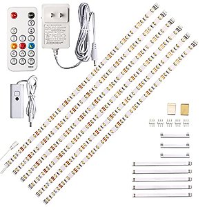 WOBANE Under Cabinet LED Lighting kit, 6 PCS LED Strip Lights with Remote Control Dimmer and Adapter, Dimmable for Kitchen Cabinet,Counter,Shelf,TV Back,Showcase 2700K Warm White,Bright 1500lm,Timing
