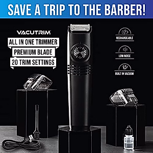 Bell+Howell Vacutrim Professional Vacuum Hair Trimmer with Powerful Suction Rechargeable Shaver for Mens Beard Mustache Sideburn Ultra Sharp Stainless Blade Cordless Hair Clipper As Seen On TV