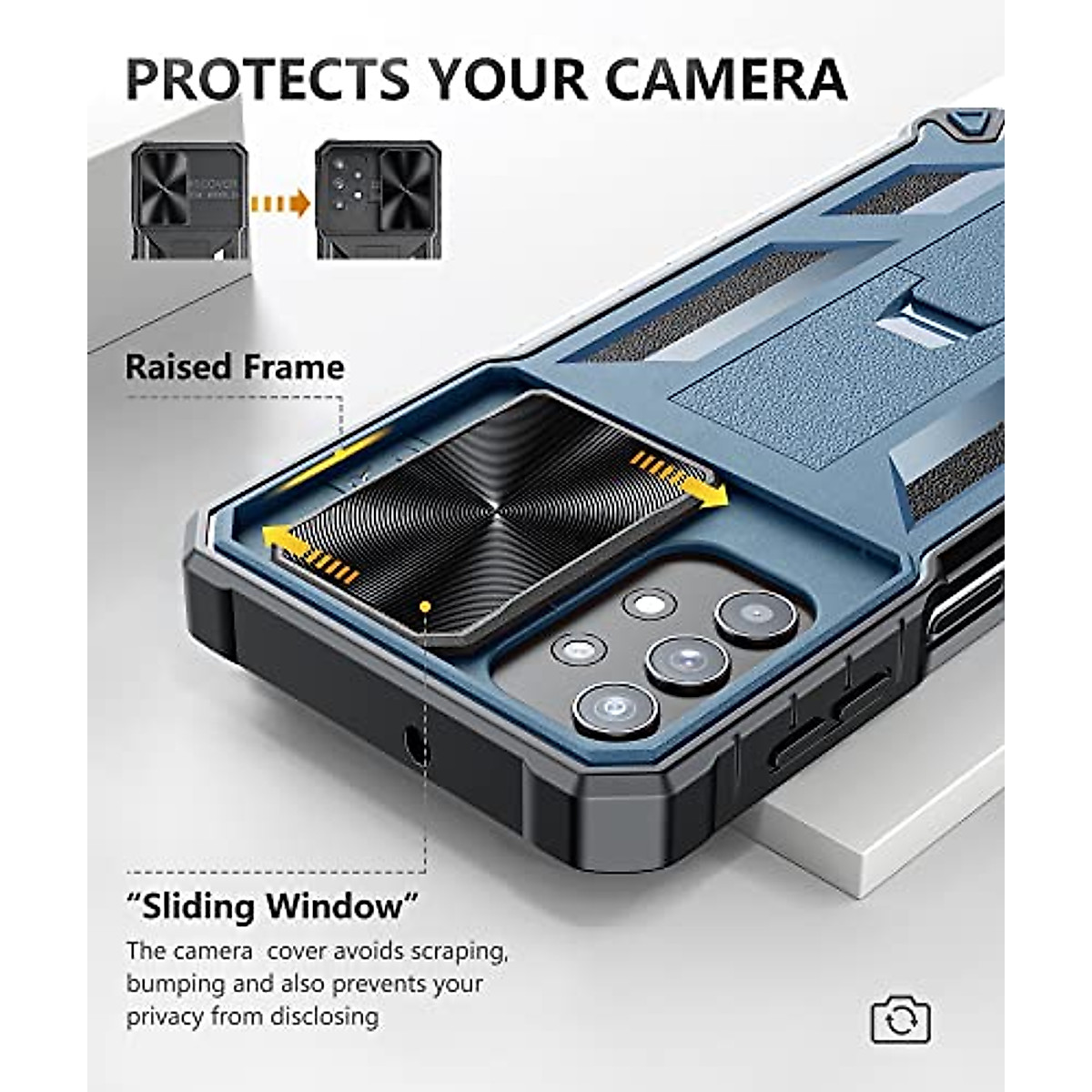 Case for Samsung Galaxy A32 5G: Military-Grade Drop Proof Protection Rugged Protective Shockproof TPU Textured Bumper Armor Design A32 5G Phone Cover with Built in Kickstand & Slide (Blue)