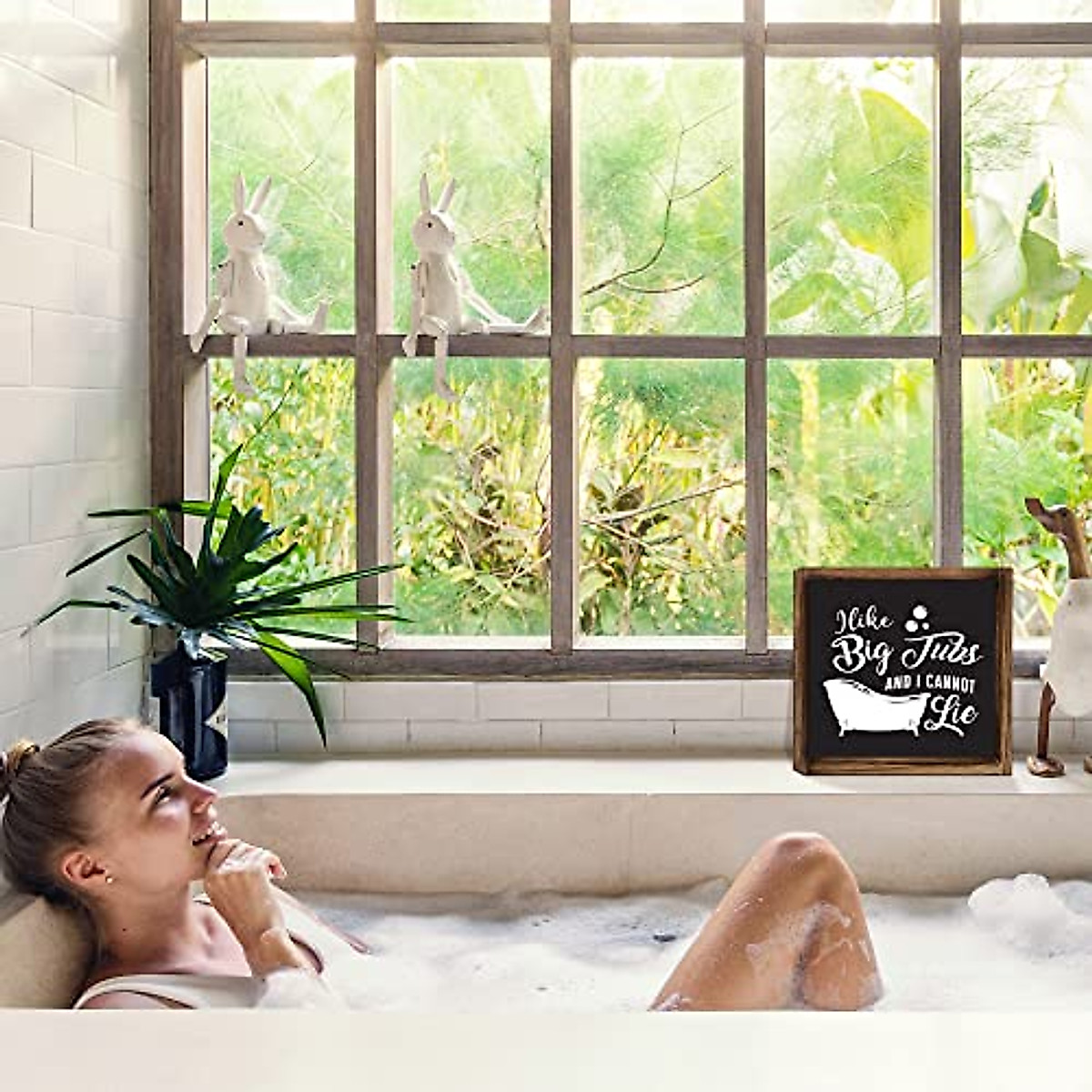 COM-PAD Funny Farmhouse Bathroom Decor Signs - 6 Interchangeable Wall Decorations w/ Hilarious Sayings and Rustic Frame - Instantly Create a Fun Filled Bathroom In Your Home