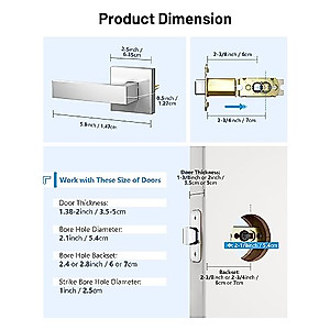 Zowill Door Handle Heavy Duty, Modern Square Door Lever, Passage Door Knobs, Reversible Interior Handles for Left Right Handled Doors for Bedroom, Bathroom and Living Room, Satin Nickel(1 Pack)