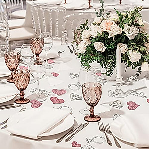 240 Pieces Glitter Wedding Table Confetti Rose Gold Heart Confetti Silver Diamond Ring Confetti Glitter I Do Confetti for Bridal Shower Decoration Engagement Bachelorette Party Table Scatter Wedding