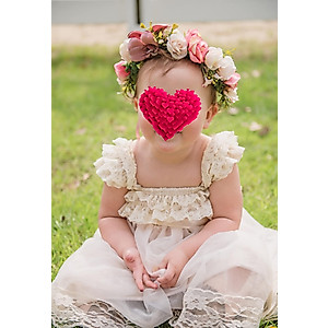 Vivivalue Women Flower Crown Bridal Flower Headband Hair Wreath Floral Headpiece Halo Boho with Ribbon Wedding Party Festival Photos Pink