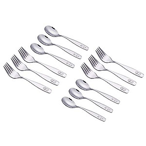 ANNOVA Kids Silverware 12 Pieces Children's Safe Flatware Set Stainless Steel - 6 x Safe Forks, 6 x Children Dinner Spoons, Toddler Utensils, Metal Cutlery Set for Lunchbox (Engraved Dog Bunny)