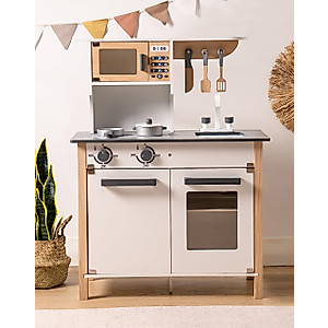 ROBOTIME Kids Play Kitchen Playset, Wooden Kitchen Toys for Toddlers, Pretend Play Kitchen Toy w/Accessories Set Gift for 3+ Year Old Kids, Girls & Boys