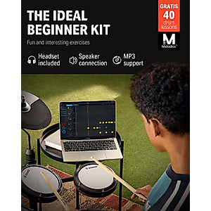 Donner DED-80 Electronic Drum Set with 4 Quiet Mesh Pads, 180+ Sounds, 2 Pedals, Throne, Headphones, Sticks, and Melodics Lessons