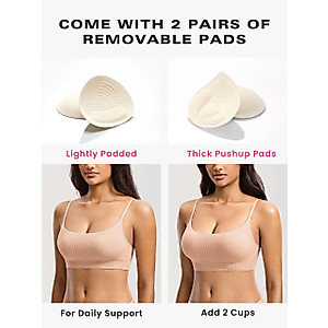 DOBREVA Women's Bralettes No Underwire Bras Support Padded Wireless Ribbed Seamless Bra Removable Pads Push Up Inserts Beige X-Large