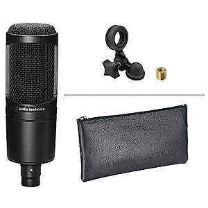 Audio-Technica AT2020 Cardioid Condenser Microphone Bundle with Blucoil 4-Pack of 12 Acoustic Foam Isolation Panel Wedges, 10' XLR Cable, Boom Arm Plus Pop Filter, and Samson SR350 Headphones