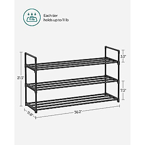 SONGMICS Shoe Rack, 3-Tier Shoe Storage Organizer, Metal Shoe Shelf, 12 to 15 Pairs Shoes, Stackable Shoe Tower for Living Room, Entryway, Hallway, Closet, Black ULSA13BK