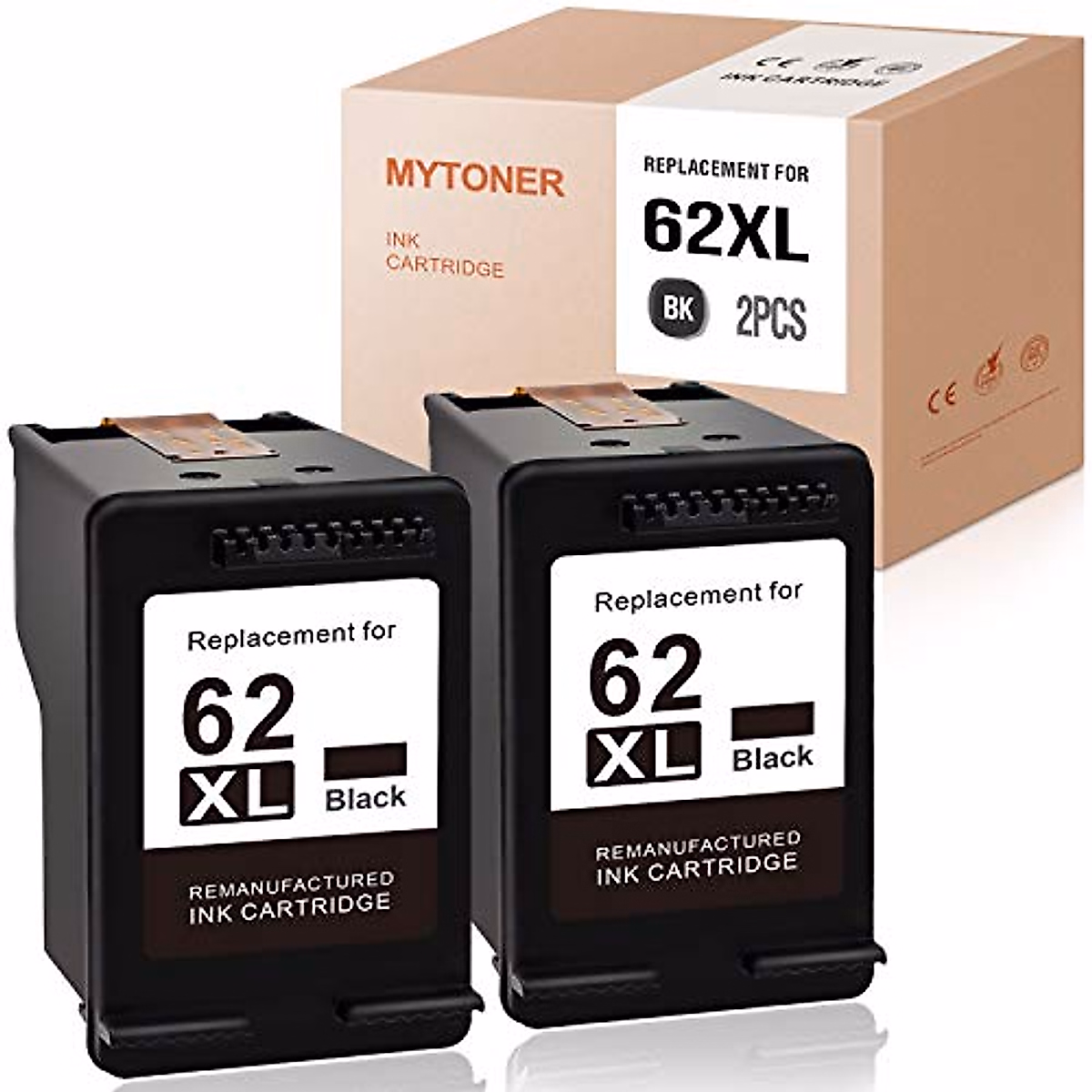 MYTONER 62XL Black Ink Remanufactured Ink Cartridge Replacement for HP 62XL 62 XL for OfficeJet 200 250 Envy 5660 7640 7645 5740 5540 5642 5643 5746 5745 5640 5642 8000 Printer (Black, 2-Pack)