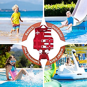 Toddler Swim Vest Floaties for Kids with Adjustable Safety Strap for Learn to Swim Children, Stripes Red S Age 1-3