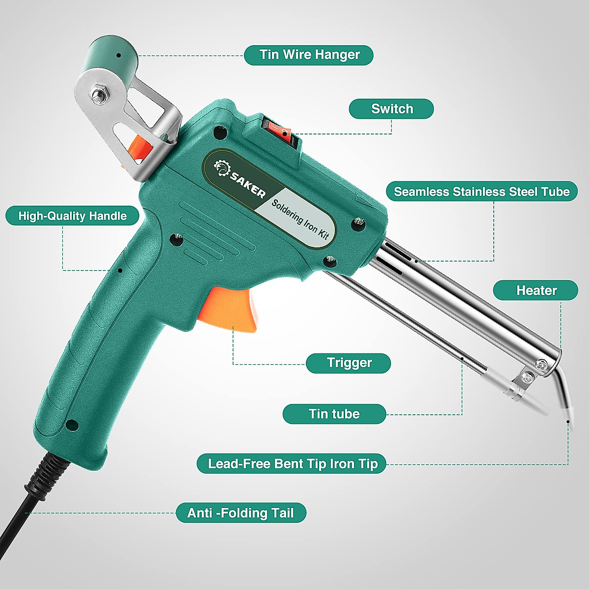 Saker Soldering Iron Kit,60W 110V Corded Electric Welding Gun with Welding Wire,One-handed Operation for Soldering Circuit Boards,Electrical Maintenance,Computers and DIY