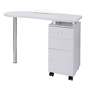 mefeir Manicure Table Nail Desk with Drawers Single Cabinet on Wheels & Arm Rest Cushion, Mobile Beauty Spa Salon Home Wooden Technician Workstation Nail Art Equipment