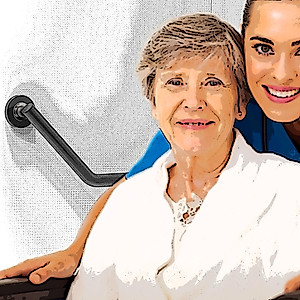 AmeriLuck 1-1/4 x 16 Stainless Steel Angled Grab Bar with Anti-Slip Peened Grip for Bathtubs, Shower & Toilet, ADA Compliant, Stud Mount 500lbs Support, Brushed Nickel