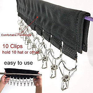 G GENLEAS 2 Pack 10 Hat Organizer Hook Loop Tape Cap Stainless Steel Organizer Hanger, Folding Clothes Hangers Foldable Clothes Drying Rack for Travel