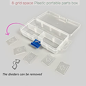 UHZBTEC 4 Pack 8 Grids Plastic Bead Organizer Box/ Clear Crafts Thread Storage Containers with Removable Dividers (Free Letter Stickers)