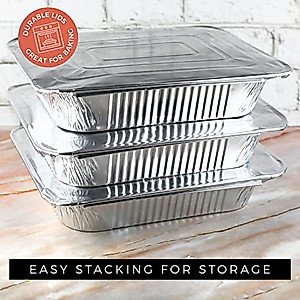 NYHI 9" x 13 ” Aluminum Foil Pans With Lids (10 Pack) | Durable Disposable Grill Drip Grease Tray | Half-Size Deep Steam Pan and Oven Buffet Trays | Food Containers for Catering, Baking, Roasting'