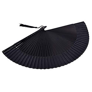 Amajiji 8.27"(21cm) Hand Held Bamboo Silk Folding Fan Hand Fan,Chinese/Japanese Charming Elegant Vintage Retro Style,Women Ladys Girls Best Gifts (Black)