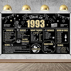 Large 30th Birthday Banner Backdrop Decorations for Men Women, Black Gold Back in 1993 Happy 30 Bday Sign Party Supplies, Thirty Birthday Photo Background Decor for Outdoor Indoor