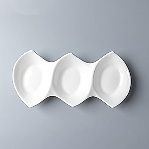 YARNOW 3 Compartment Plates 11 Inches Ceramic Serving Platter 3 Compartment Appetizer Serving Tray White Sauce Plate for Home Use Divided Serving Tray