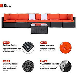 Excited Work 7Pcs Outdoor Patio Wicker Sofa, Garden Sectional Rattan Furniture Set with Coffee Table,Washable Couch Cushions and 2 Pillows