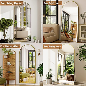 GLSLAND-30x71 inch Wall Mount Arched Full Length Mirror-Aluminum Alloy Frame High Definition-Full Body Mirror for Bedroom or Living Room,Gold