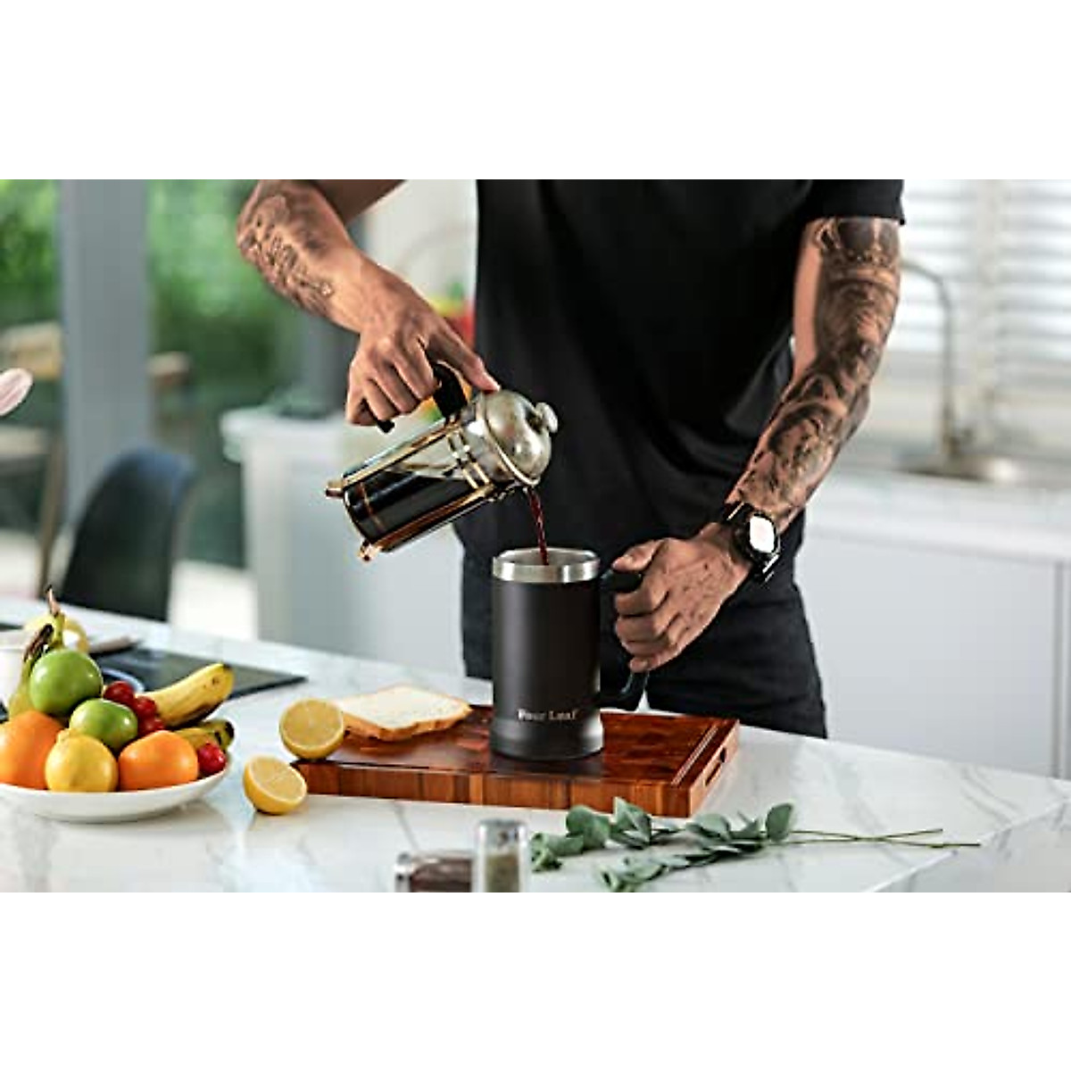 Four Leaf Beer Mug with Handle - 24 Oz Mug Vacuum Insulated, Stainless Steel - Insulated Coffee Mug, Beer Stein, Beer Cup, Travel Mug, Coffee Tumbler (Black)