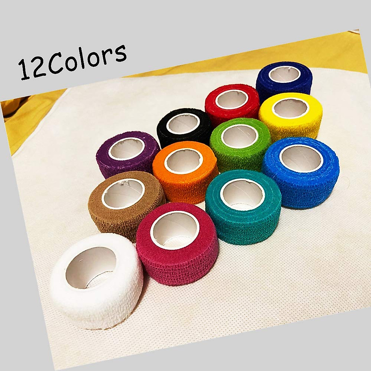 (12-Pack) 1” x 5 Yards | Self Adhesive Bandage Wrap, Kuvvfe Athletic Elastic Cohesive Bandage for Sports Injury,Strain,Knee & Wrist,Ankle Sprains & Swelling First Aid