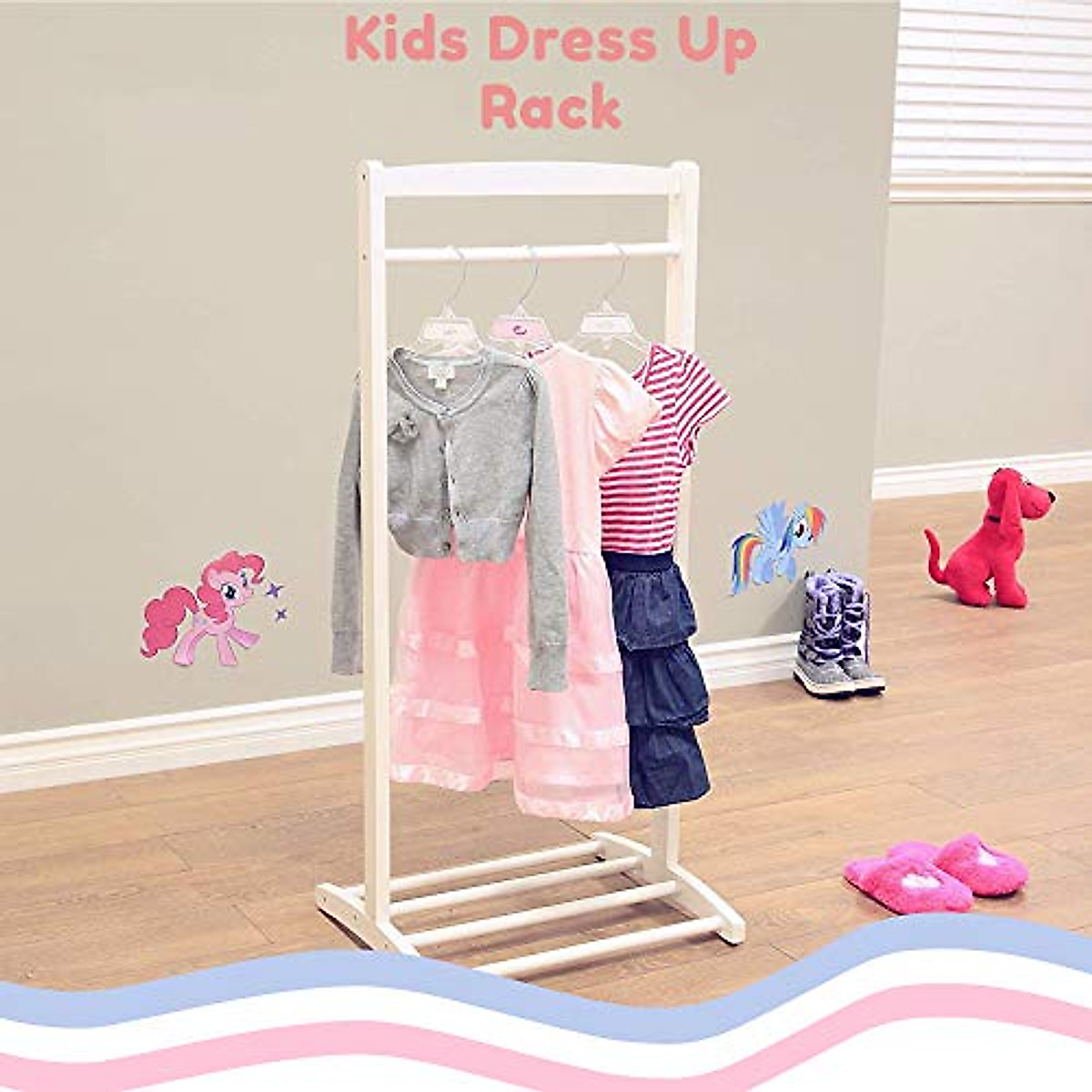 Niceful White Kids Dress Up Rack, Child Garment Rack, Girls Toddlers Clothes Rack, Dress Up Storage Kids Costume Organizer, Hanging Armoire Closet Unit Furniture for Dramatic Play
