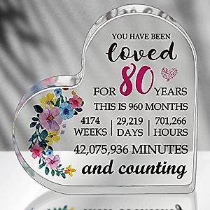 80th Birthday Gifts for Women, 80 Year Old Gifts 80th Anniversary Presents Idea for Women Mom Wife Grandma Turning 80 Acrylic Heart Keepsake You Have Been Loved for 80 Years C034