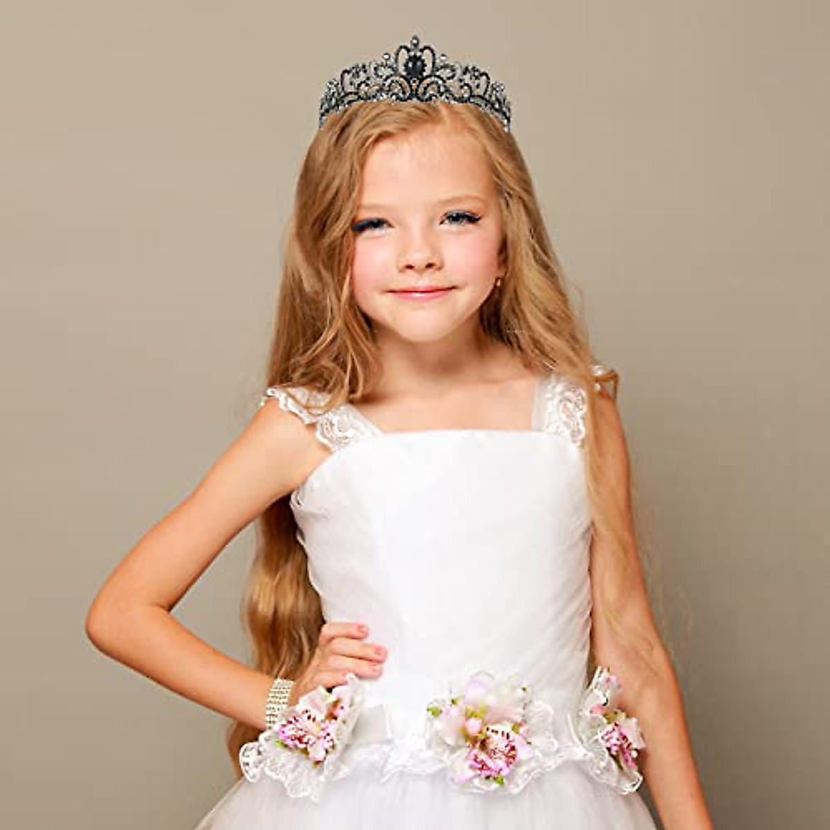 Black Tiaras and Crowns for Women Girls, Crystal Birthday Queen Crowns with Comb Rhinestone Princess Tiara Hair Accessories Wedding Crown for Brides