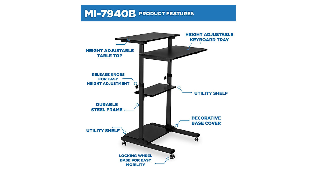Mount-It! Mobile Standing Desk - Height Adjustable & Portable Workstation