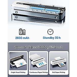 Portable Printer Wireless Bluetooth for iPad iPhone Android - A4 Inkless Laptop Printer for 2"/3"/4"/8.26"/8.5x11 Thermal Paper - 300DPI Mobile Printer for Vehicle Travel Home Office School Dorm