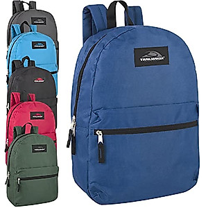 Trail maker 24 Pack Classic Backpacks in Bulk Wholesale Back Packs for Boys and Girls (Assorted 6 Color Pack)