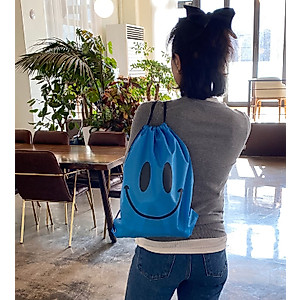 holawit Cute Positive Smile Happy Face Fun Design Drawstring Sack Gym String Bag Sports Backpack Lightweight Daily Sackpack - Pink