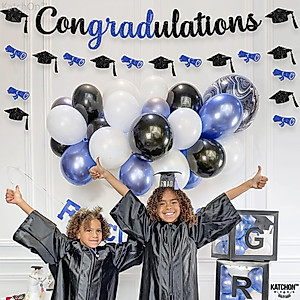 KatchOn, Glitter Congratulations Banner - 10 Feet | Pre- Strung Congrats Grad Banner | Black and Blue Graduation Decorations Class of 2024 | Graduation Cap Garland for Congratulations Decorations